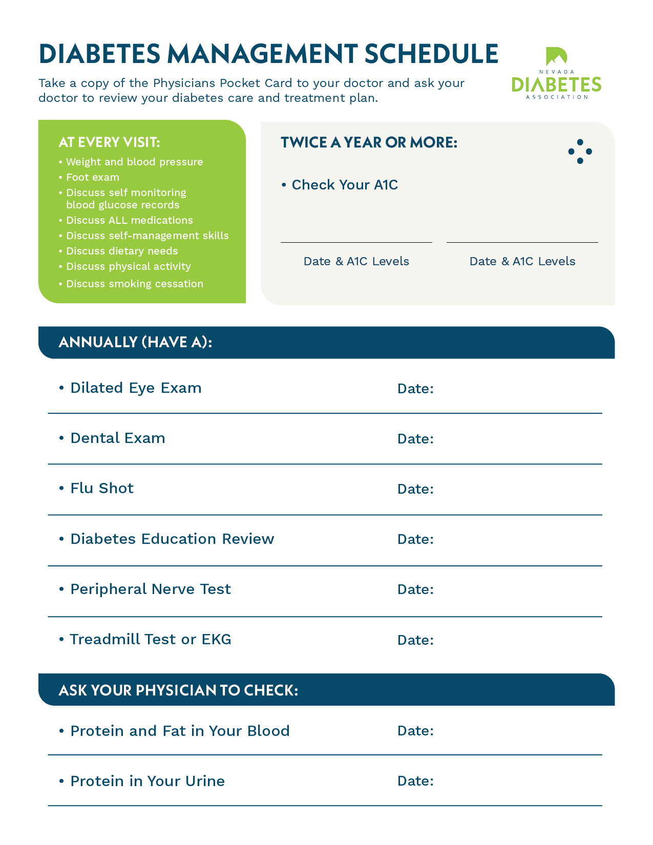 Diabetes Management Schedule | Nevada Diabetes Association